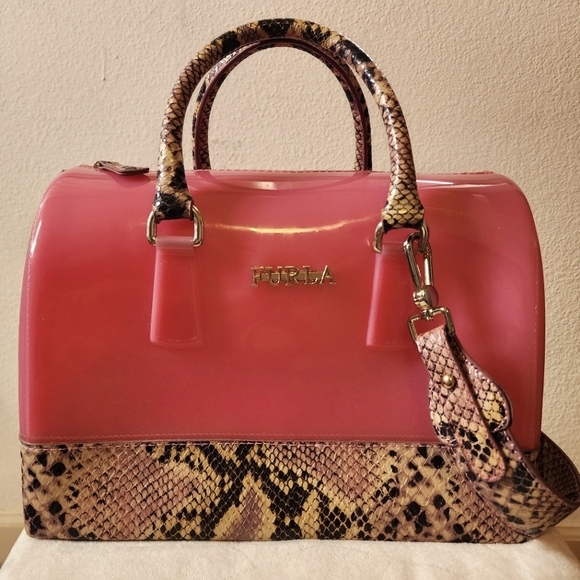 Furla | Bags | Furla Candy Jelly Bag Pink And Snake Print | Poshmark